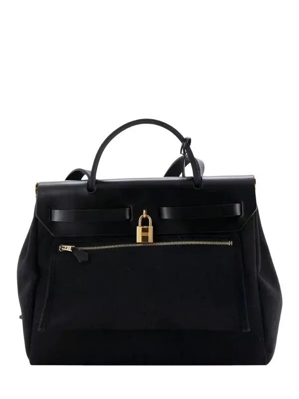 Hermès Herbag Zip Leather And Toile 31 Shoulder Bag - Black