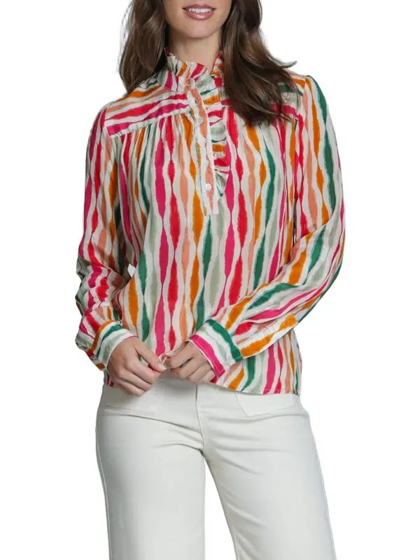 APNY Ruffle Placket Top - Hibiscus Multi