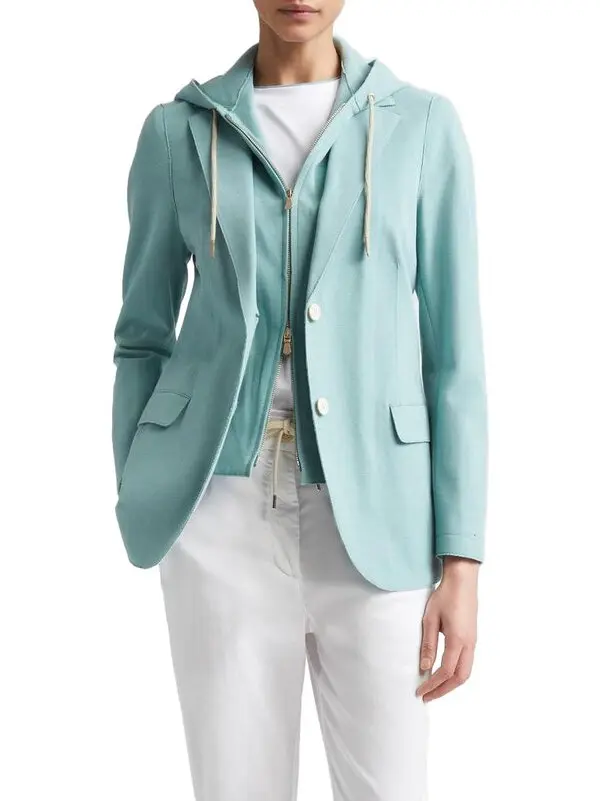 Eleventy Laser Cut Cotton Blend Knit Jacket With Hooded Zip Inset - 175 Jade
