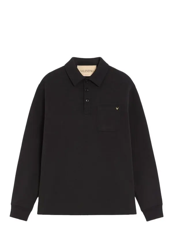 Valentino Garavani Cotton Polo Shirt With Vgold - Black
