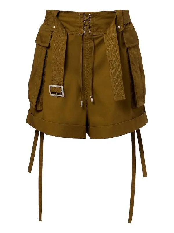Alexander McQueen Belted Cotton Shorts - Green