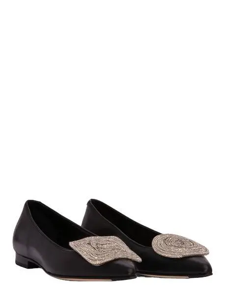 BEAUTIISOLES BY ROBYN SHREIBER Bonnie Pointed Toe Ballet Flat With Embellished Appliqués - Black