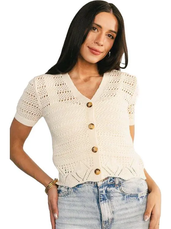 BALTIC BØRN Candela Crochet Knit Cardigan - Ecru