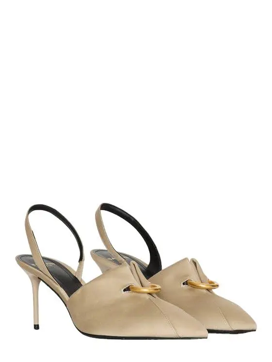 Balmain Cotton Gabardine Slingbacks With Piercing - Beige