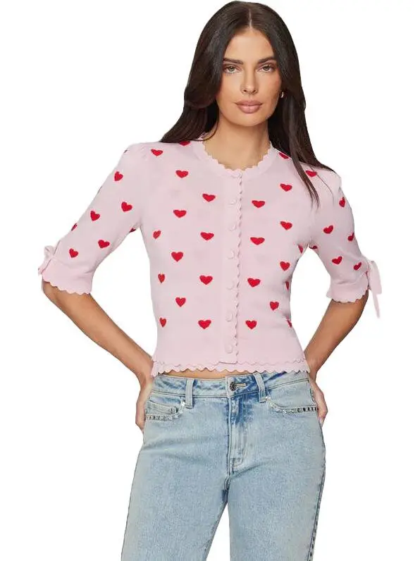 Generation Love Tess Hearts Intarsia Cardigan - Pink