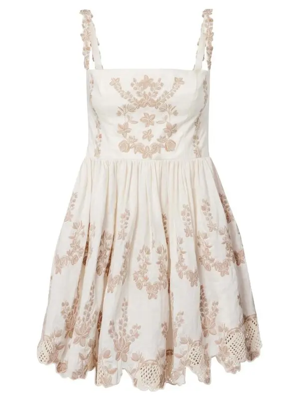 Agua Bendita Mielero Embroidered Linen Minidress - Beige