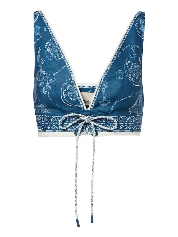 ALEMAIS Lucky Printed Linen Crop Top - Blue