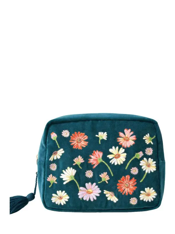 ELIZABETH SCARLETT Wildflower Velvet Wash Bag - Rich Blue
