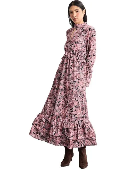 WAREHOUSE High Neck Shirred Midi Dress - Chocolate