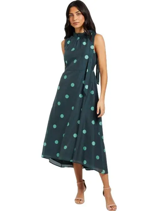 WALLIS Spot Tie Neck Sleeveless Midi Dress - Mint