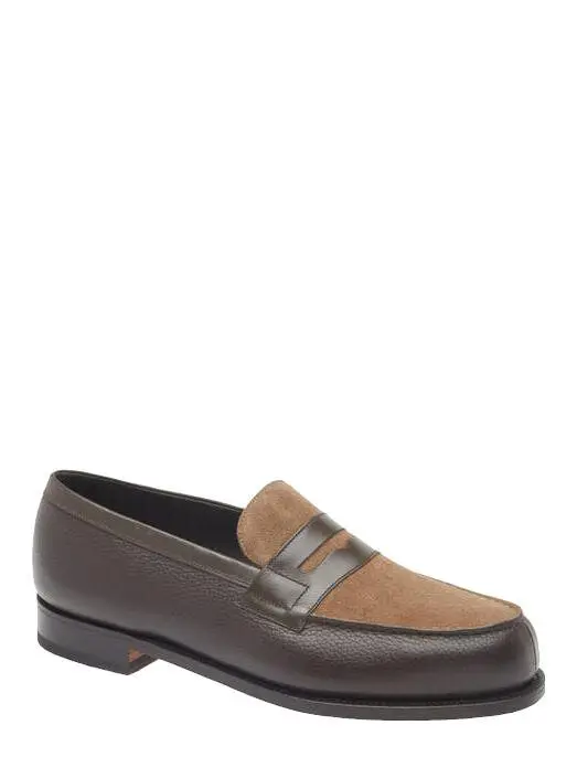 J.M. WESTON 180 Penny Loafer - Dark Brown/brown Suede