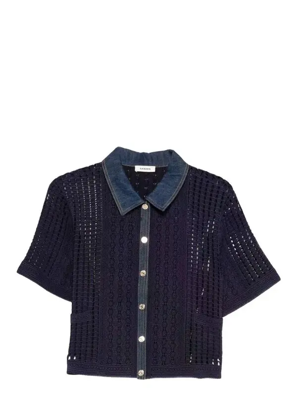 Sandro Openwork Collared Shirt - Blue