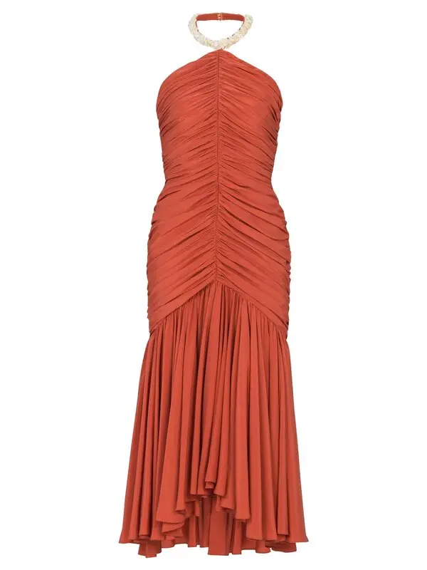 Balmain Crepe Shell Embellished Dress - Red