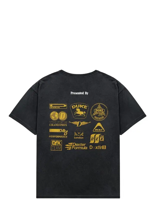 DUKE + DEXTER Graphic Relaxed Fit T-shirt - Sponsors Washed Black + Yellow