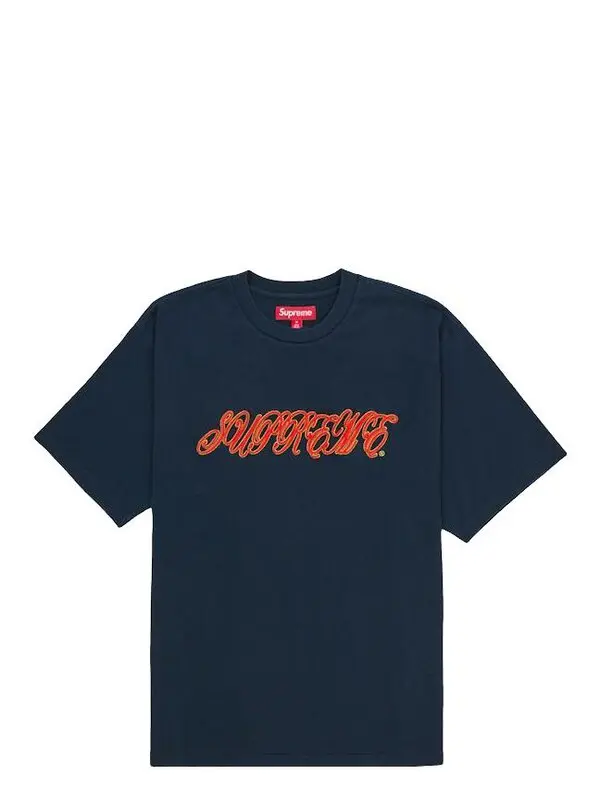 Supreme Raised Script Short Sleeve Top - Navy Blue