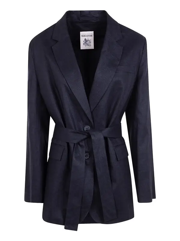 SEMICOUTURE Belted Linen Jacket - Black