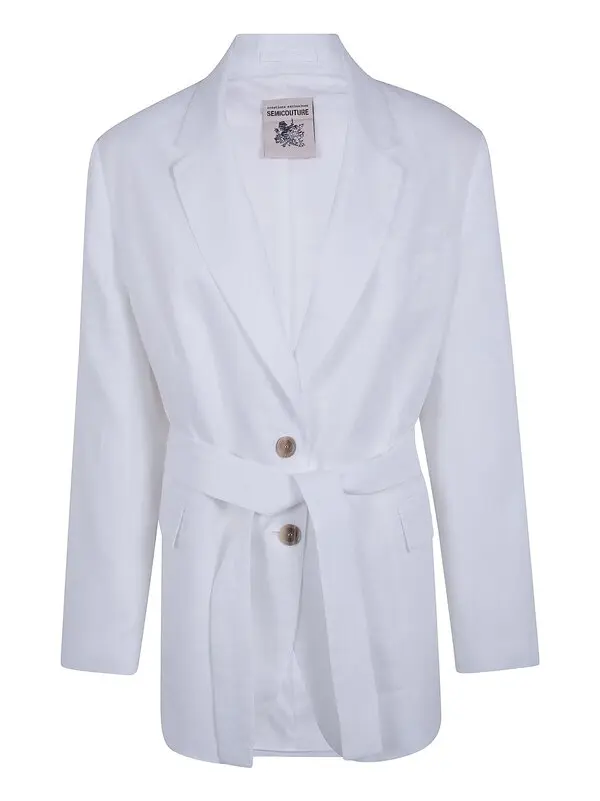 SEMICOUTURE Belted Linen Jacket - White