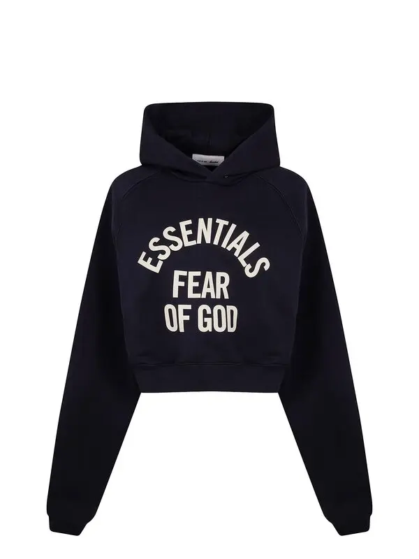 Fear Of God Essentials "campus 90`s" Cropped Raglan Hoodie - Black