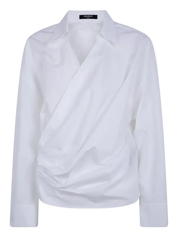 Balmain Cotton Draped Wrap Shirt - White