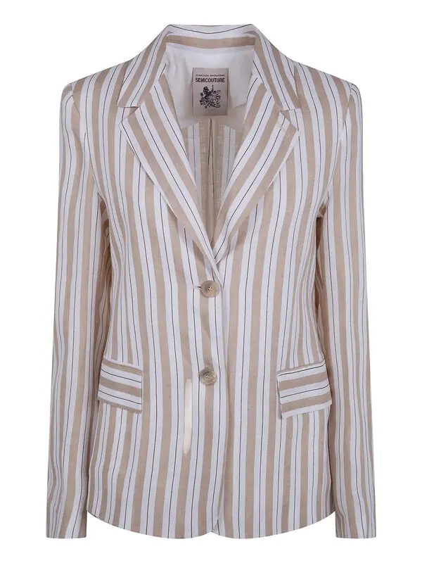 SEMICOUTURE Stripe Linen Classic Jacket - Beige
