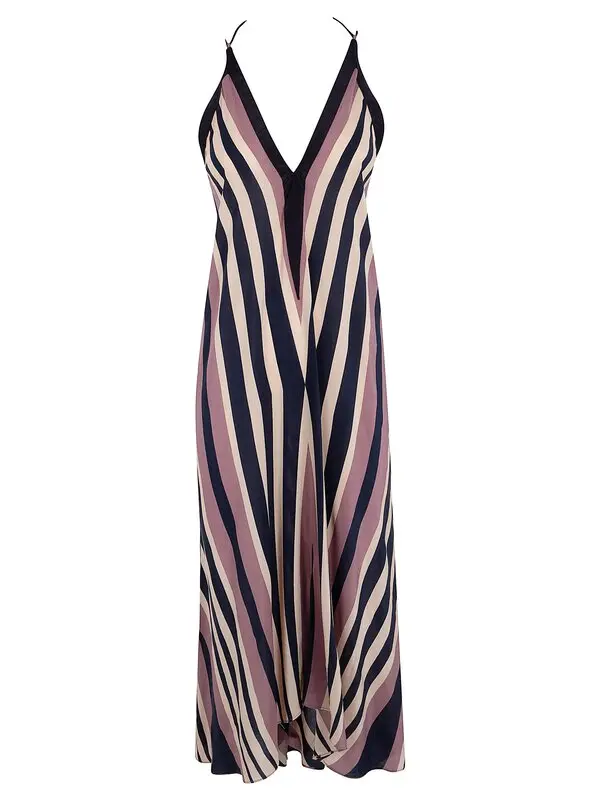 VOLANTIS Sunset Deep Neck Silk Dress - Multi
