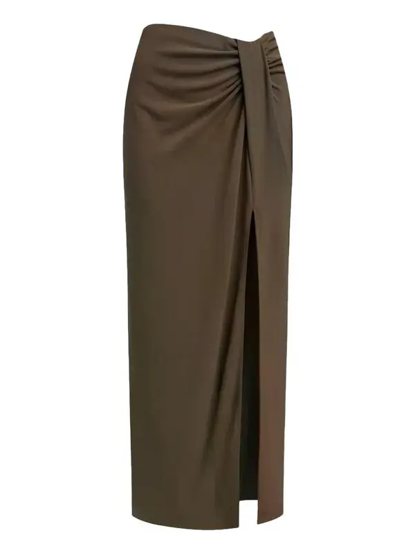 12 STOREEZ Draped Maxi Skirt - Brown