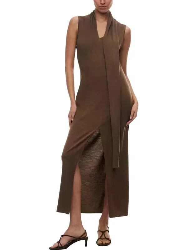 12 STOREEZ Carolyn V-neck Midi Dress - Brown