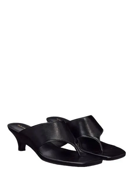 REFORMATION Sherlyn Wedge Thong Sandal - Black Leather