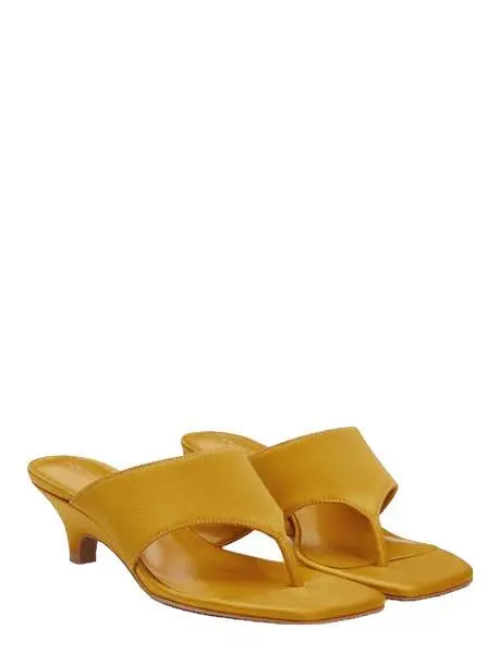 REFORMATION Sherlyn Wedge Thong Sandal - Honey Mustard Satin