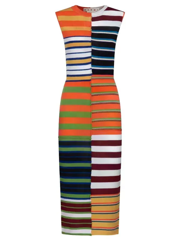 Marni Patchwork Knitted Midi Dress - Orange
