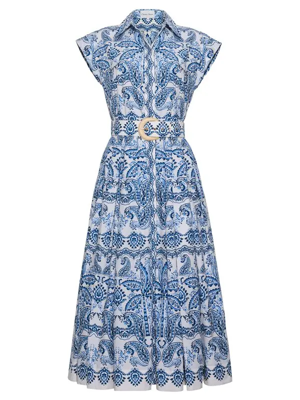 Cara Cara Octavia Printed Midi Shirtdress - Palm Paisley Sky