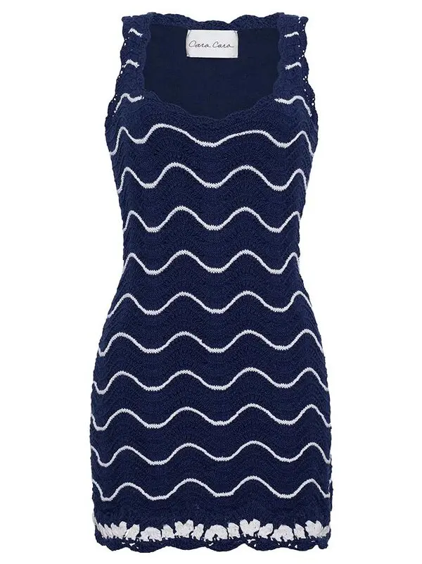 Cara Cara Orel Mini Dress Crochet Tank Style - Navy Ivory Knit