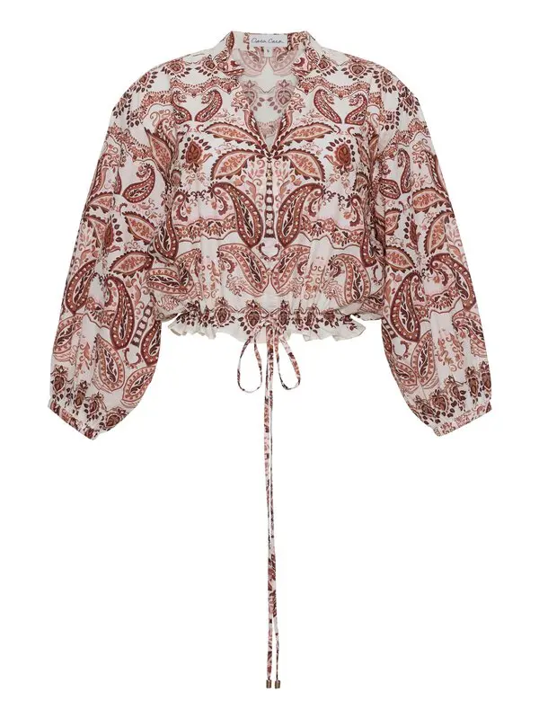 Cara Cara Perrin Printed Cotton Voile Top - Palm Paisley Ivory
