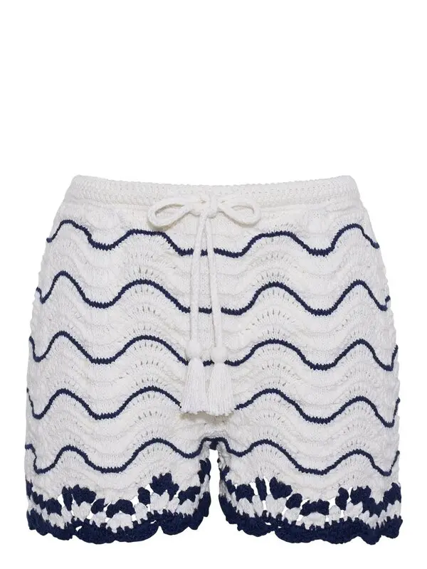 Cara Cara Aicha Crochet Shorts - White Navy Wave Stripe