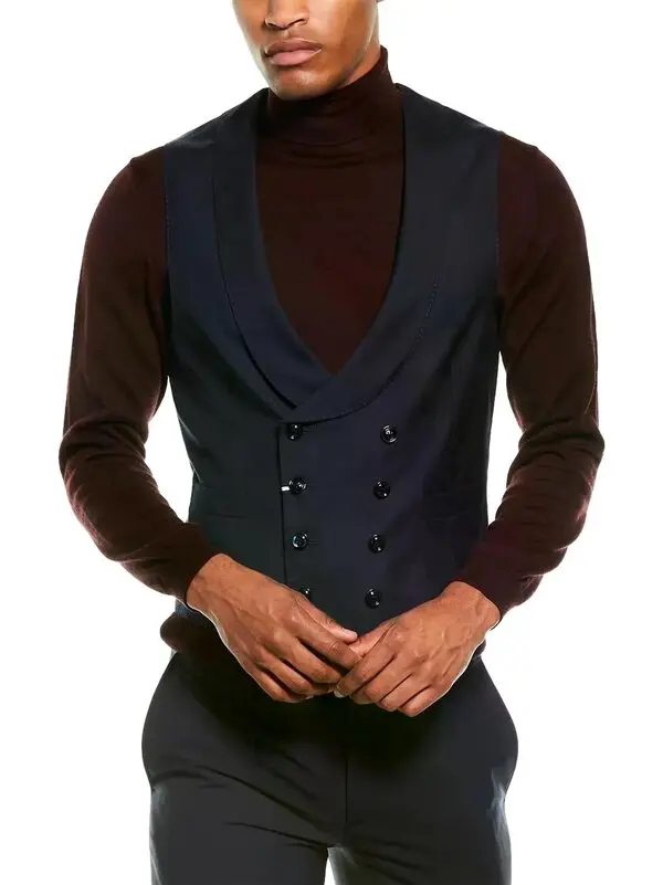 Brunello Cucinelli Double-breasted Shawl-lapel Wool Waistcoat - Blue
