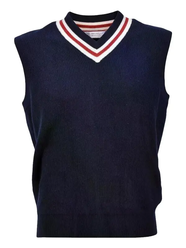 Brunello Cucinelli Ribbed-knit Vest With Striped Trim - Blue