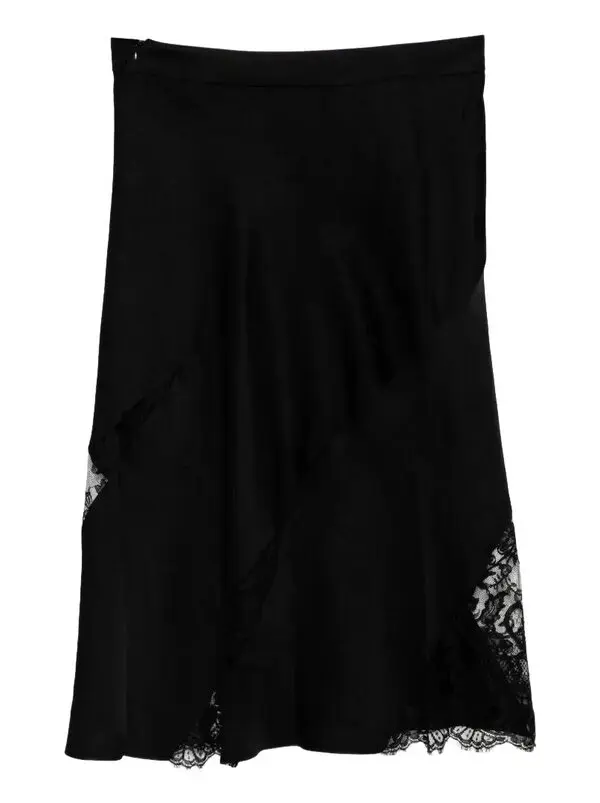 Alexander McQueen Asymmetric Skirt With Lace Trim - Black