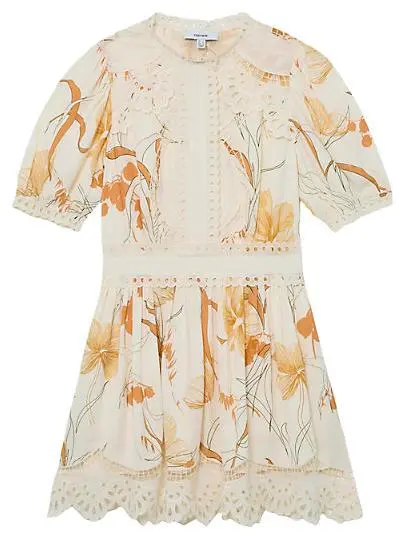 REISS Floral-print Woven Mini Dress - Ivory Pink