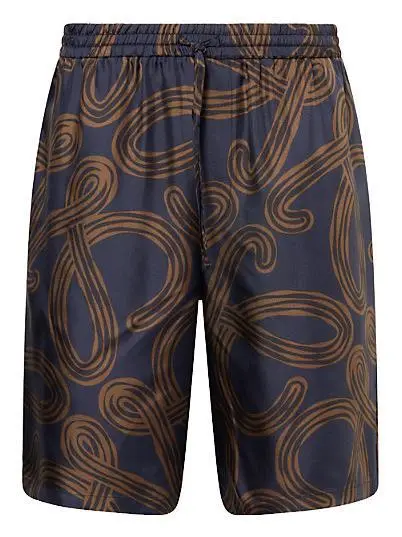 Loewe X Paula's Ibiza Graphic Print Silk Shorts - Navy/brown