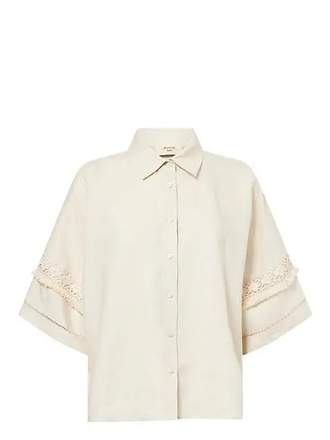 Max Mara Embellished-sleeve Linen Shirt - Sand