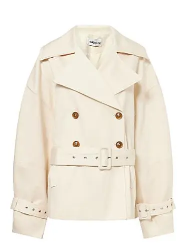 Oddmuse Double-breasted Cotton-blend Trench Jacket With Removable Belt - Stone