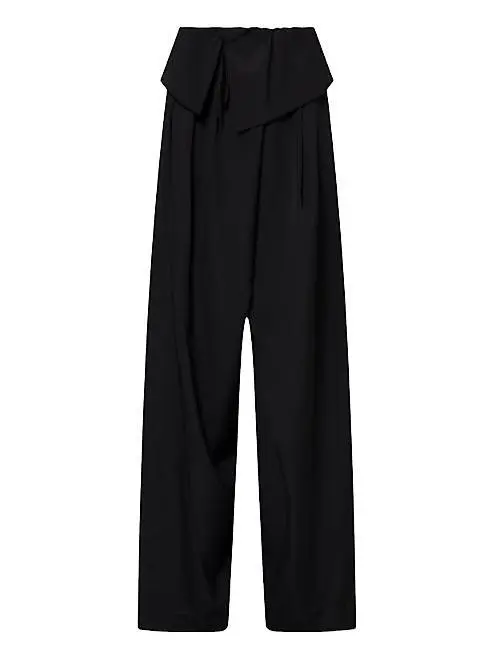 Dries Van Noten Woven Drawstring Fold-over Trousers - Black