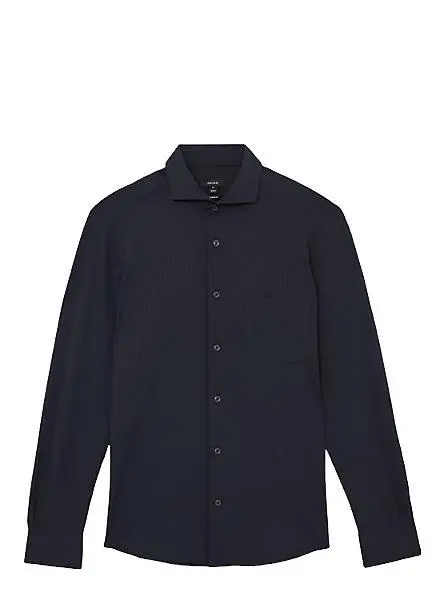 REISS Solarko Cutaway-collar Stretch-woven Seersucker Shirt - Navy