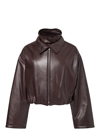 Alaïa Leather Bomber Jacket - Acajou
