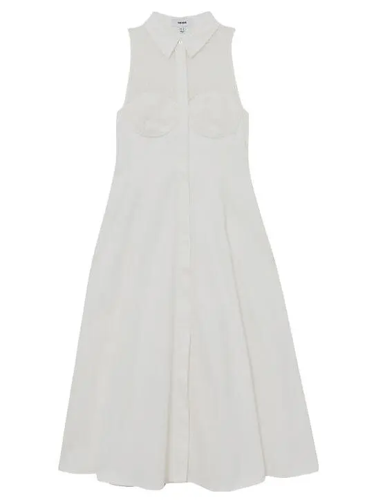 REISS Hera Broderie-detail Stretch-cotton Midi Dress - Ivory
