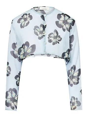 HYPHEN Floral-print Cropped Sheer Top - Blue Floral