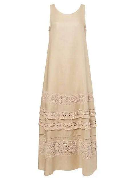 Max Mara Dolmen Sleeveless Linen Midi Dress - Sand