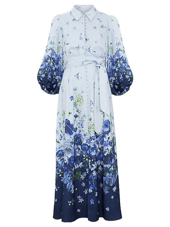 PHASE EIGHT Floral-print Stretch-woven Midi Dress - Pale Blue