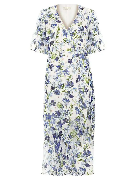 PHASE EIGHT Floral-print Metallic-woven Midi Dress - Cream