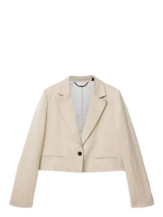 ALLSAINTS Helena Single-breasted Cropped Linen-blend Blazer - Stone